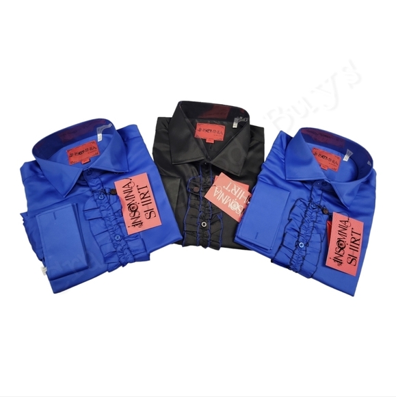 INSOMNIA | Shirts | Insomnia By Manzini 0 Satin Blue Ruffled Tuxedo ...